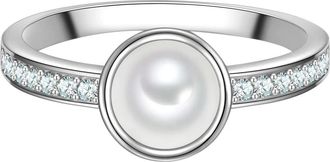 Trilani Ring - Sterling Silber Ring Zirkonia Muschelkernperle - Gr. 50 - in Silber - f&uuml;r Damen