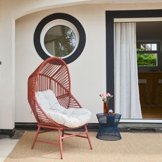 Sweeek Fauteuil oeuf de jardin acier et r&eacute;sine tress&eacute;e terracotta - Ovoa Terracotta / Beige