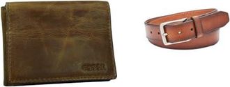 Fossil Homme Derrick Portefeuille en Cuir Marron et Ceinture Griffin, Coffret
