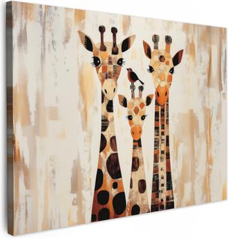 MuchoWow &copy; Leinwandbild 70x50 cm Dekoration Wohnzimmer Bilder Pictures Wall Decoration Living Room Wohnungs Deko Moderne Bild Giraffen - Cartoon - Creme