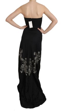 John Richmond Womens Sequined Floral Embroidered Ball Gown Black Viscose Cotton Elastane