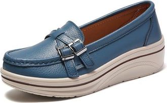 Generic Mocassins confortables &agrave; bout rond pour femme - Chaussures d&eacute;contract&eacute;es et l&eacute;g&egrave;res pour la marche, le travail, bleu, 38.5 EU