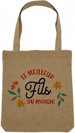 Fabulous Sac Shopping Tote Bag Aspect Lin - Le Meilleur Fils du Monde Famille Fils Enfant Id&eacute;e Cadeau Anniversaire - Sac de Courses Toile Epaisse 360g Beige Na