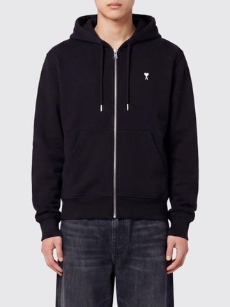 Ami Sweat &agrave; capuche zipp&eacute; en coton avec poche kangourou et logo