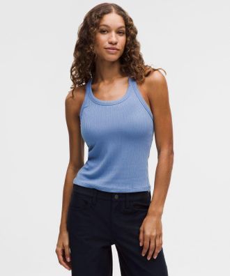 lululemon Hold Tight Tanktop mit Racerback und Mikrorippenstruktur f&uuml;r Frauen - Gr&ouml;&szlig;e 10 in Prep Blue