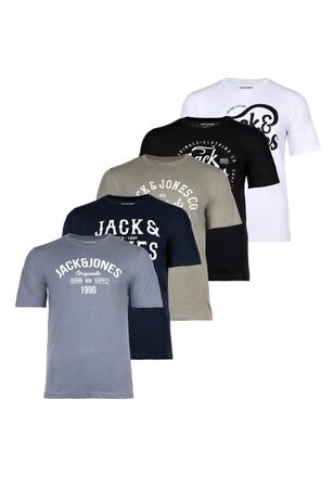 Jack & Jones T-Shirt JACK & JONES T-Shirt JJLEOGRA TEE CREW NECK 5PK 5er Pack, Herren, Gr. XXL, bunt (schwarz, wei&szlig;, blau, gr&uuml;n), Obermaterial: 100% Baumwolle CO.,
