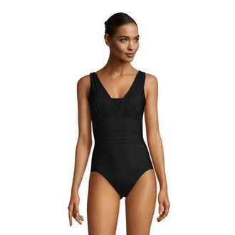 Lands End Mastektomie-Shape-Badeanzug mit V-Ausschnitt SLENDER, Damen, Größe:46 regular, Schwarz, Elasthan/Nylon-Mischung, by Lands End