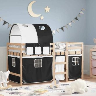 vidaXL Kinderhochbett mit Tunnel Wei&szlig; & Schwarz 90x190 cm Kiefernholz Vidaxl