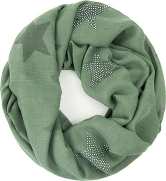 Glamexx24 Loop schal leichter Langschal Sterne Muster Schlauchschal Strass Tuch Viele Farben SC20170401, Milygruen, Einheitsgr&ouml;&szlig;e