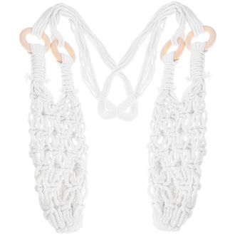 Cabilock 2Er Set Baumwoll Weinflaschenhalter H&auml;ngend 23 Zoll Weinflaschenaufbewahrung Netzkorb F&uuml;r K&uuml;che Wanddekoration Und Obst Lagerung