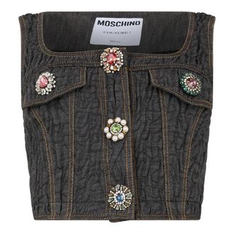 Moschino Denim-Crop-Top mit Knopfleiste - - Tops - Damen - Grau - S