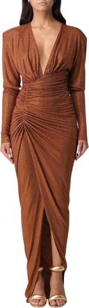 Alexandre Vauthier Femme, Robes, Brun, Taille: 36 FR Robe de Soirée à Col Plongeant et Manches Longues