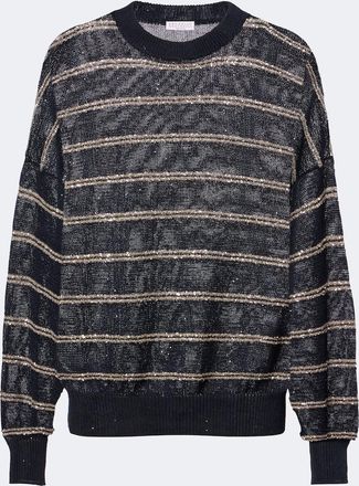 Brunello Cucinelli Pullover aus Leinen und Baumwolle mit Pailletten