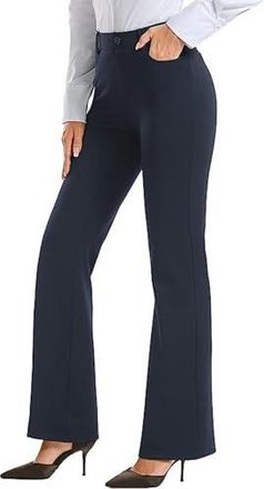 SHEKINI Pantalon de travail extensible à jambe droite pour femme - Pantalon de travail décontracté - Longueur cheville - Avec poches, bleu marine, XL