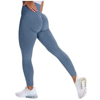 Generic Legging de sport 2026 pour femme, sans couture, taille haute, pour soulever les fesses, pantalon de yoga, bleu, S