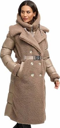 Navahoo Manteau dhiver pour femme (XS-XXL) - Capuche - Int&eacute;rieur matelass&eacute; - Manteau en peluche avec ceinture - N119, XL