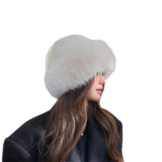 Generic Chapeau cloche dhiver en fausse fourrure pour femme, chapeau chaud en fausse fourrure de vison, blanc, Taille unique