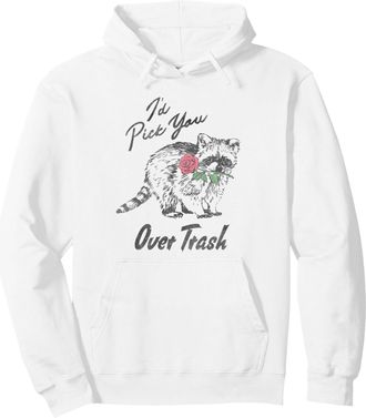 Trendy Apparel Id Pick You Over Trash Romantic Raccoon Rose Pullover Hoodie