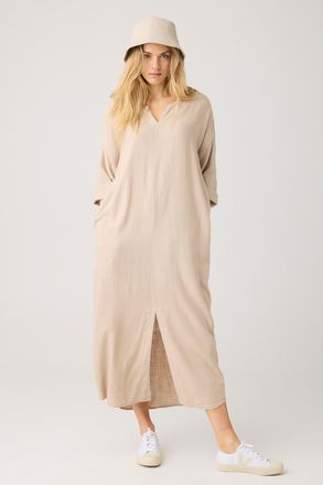 Knowledge Cotton Apparel Damen vegan Kleid V-Ausschnitt Light Feather Gray