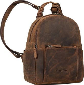 STILORD Luna Eleganter Leder-Rucksack Damen klein mit geflochtenem Henkel ideal als schicker Tagesrucksack Rucksacktasche Cityrucksack Freizeitrucksack Echtle