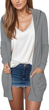 Generic Cardigan l&eacute;ger &agrave; capuche pour femme, v&ecirc;tement dext&eacute;rieur d&eacute;contract&eacute; polyvalent avec poches et capuche, confortable, manches longues, manteau fin, cou