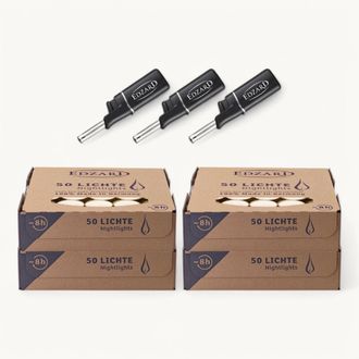 Edzard Set 200 Teelichter (8 Stunden) weiß, ohne Duft - plus 3 Mini-Stabfeuerzeuge - Teelichtkerzen im Acryl-Cup