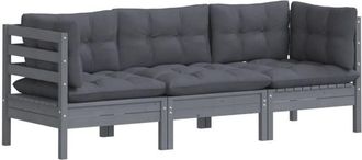 vidaXL 3-Sitzer-Gartensofa mit Anthrazit Kissen Massivholz Kiefer vidaXL