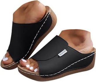 Generic Sandales orthop&eacute;diques compens&eacute;es pour femme UK 2026, plateforme en cuir &agrave; enfiler avec soutien de la vo&ucirc;te plantaire, sandales &agrave; bout ouvert, sandale