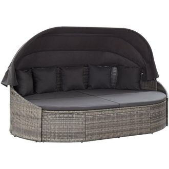vidaXL Vidaxl - Chaise longue dext&eacute;rieur avec auvent R&eacute;sine tress&eacute;e Gris
