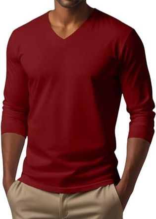 Generic T-shirt basique &agrave; manches longues et col en V pour homme - Respirant - Avec col en V et manches longues - Coupe ajust&eacute;e - Stretch - Tailles S &agrave; 5XL, B