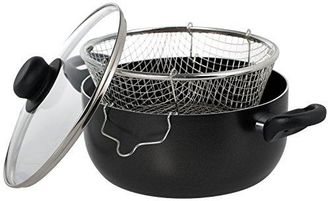 hOme Ho-Me In Rombo Home Maitre Antihaft-Fritteuse mit Deckel aus Glas, Aluminium, Anthrazit, 24 cm