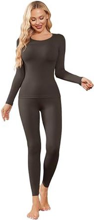 Ekouaer sous Vetement Thermique Femme &agrave; Manches Longues de Base Haut et Pantalon Leggings pour Ski, Marron Ch&acirc;tain, XL