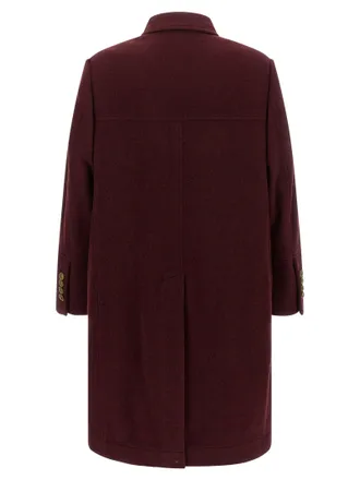 Brunello Cucinelli Double-Breasted Cashmere Coat - burgundy