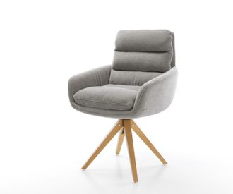 DELIFE Drehstuhl Abelia-Flex mit Armlehnen Strukturstoff Soft Grau Holzgestell kantig Natur 180&deg; drehbar, Esszimmerst&uuml;hle