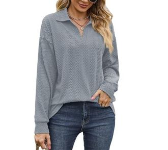 Generic Pull &agrave; revers tendance pour femme - Col en V - Ample et confortable - Pour lhiver - Chemises de sport, gris, XXL