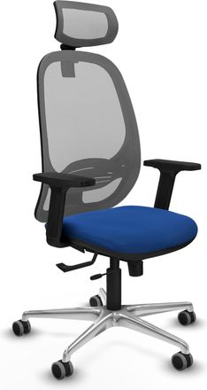 Piqueras y Crespo B&uuml;rostuhl mit 2D-Armlehnen, h&ouml;henverstellbare Lendenwirbelst&uuml;tze und Kopfteil, h&ouml;henverstellbar und neigbar, ausgestattet mit Syncro/Traslack. Grau/Bl