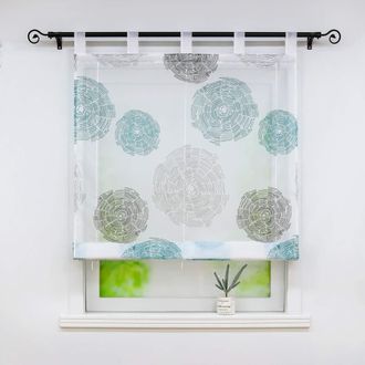 Joyswahl Voile Raffrollo mit schönem »Kreise«-Motiv transparente Raffgardine mit Schlaufen Schals Fenster Gardine BxH 120x150cm Blau 1 Stück