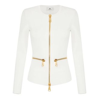 Elisabetta Franchi Strickjacke aus Stoff-Strick - - Jackets - Damen - Wei&szlig; - L