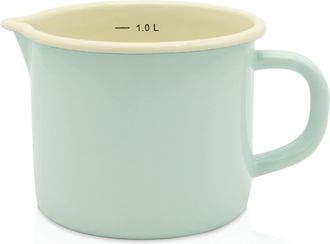 Krüger Krüger Emaille-Milchtopf Mint 12cm, 1 Liter - Topf mit Vollkontaktboden für energiesparendes Kochen - praktischer Ausguss & Literskala - spülmaschinen