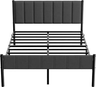 Vasagle Lit Double avec Structure en Acier, 140 x 190 cm, Chambre, T&ecirc;te de Lit Capitonn&eacute;e, Montage Rapide, Gris