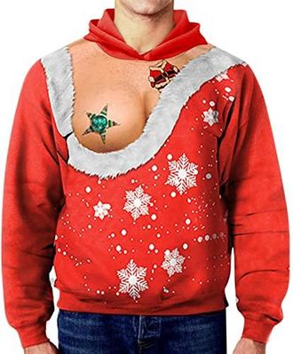 Generic Sweat &agrave; capuche pour homme - Pull de No&euml;l amusant - Sweat &agrave; capuche - &Eacute;l&eacute;gant avec motif de No&euml;l - Imprim&eacute; moche - Ugly Christmas, rouge, XL