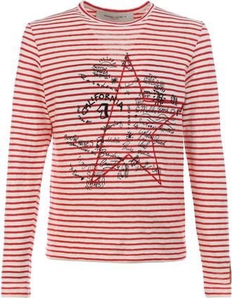 Golden Goose Tee-shirt Golden Coton Rayures Rouge Blanc