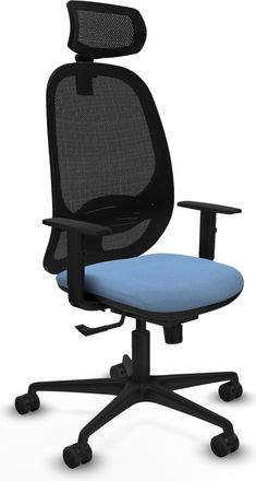 Piqueras y Crespo Cilanco B&uuml;rostuhl aus Stoff mit 1D-Armen, h&ouml;henverstellbare Lendenwirbelst&uuml;tze und Kopfteil, h&ouml;henverstellbar und neigbar, Schwarz/Himmelblau