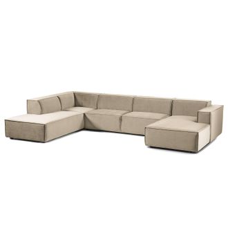 Studio Copenhagen home24 Wohnlandschaft Beige/Beige Samt Shyla 369 x 70 x 234cm Longchair davorstehend rechts / Ottomane links Glamour