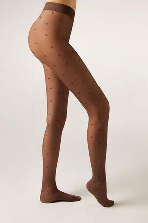 Calzedonia Transparente Strumpfhose 30 Denier Mit Kleinen Herzen Braun