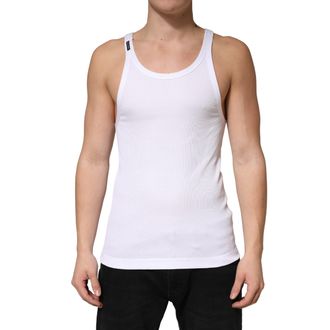 Dolce & Gabbana Mens White Ribbed Cotton Sleeveless Tank Top T-Shirt