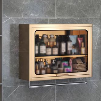 Generic Badezimmerschrank mit Klappt&uuml;r aus Sicherheitsglas Wandschrank Edelstahl Verstellbare Einlegeb&ouml;den Abgerundete Ecken Toilettenschrank Waschk&uuml;che f&uuml;r G