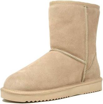 Dream Pairs Bottes pour Femmes Confortable Chaussons en Daim à Lacets Bottines de Hiver Durable et Chaud FuzzyClassic Mid Botte,Size 36.5,Sable,Shorty_New