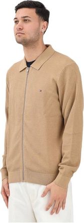 Tommy Hilfiger Homme, Pulls, Brun, Taille: L Gilet Polo Zipp&eacute; en Maille Textur&eacute;e
