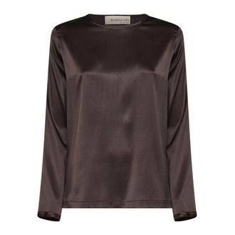 Blanca Vita Runder Kragen Seidenbluse - - Blouses & Shirts - Damen - Braun - L